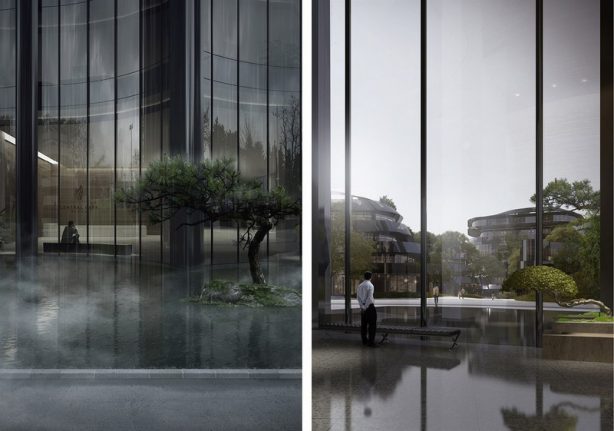 Organic forms of buildings & landscape for Chaoyang Park Plaza in Beijing